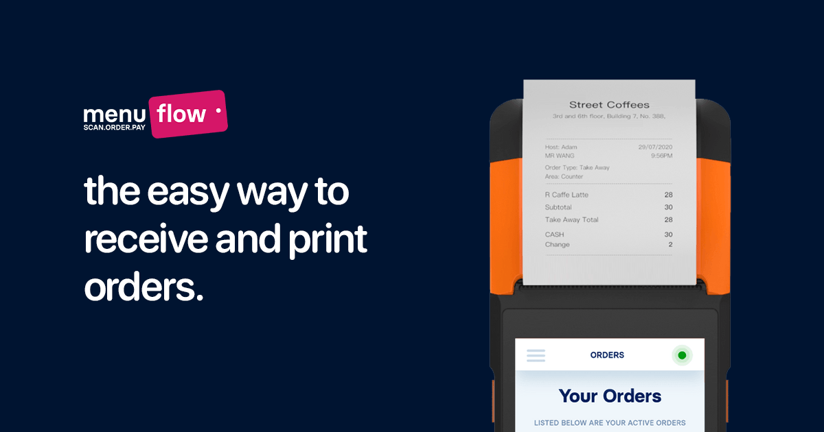 Menuflow Terminal receive & print QR code orders